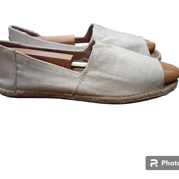 Toms | Shoes | Toms Open Toe Alpargata Beige Canvas Slip On Casual ...